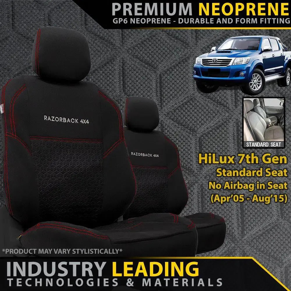 Toyota Hilux 7th Gen (Standard Seat) Premium Neoprene 2x Front Seat Co ...